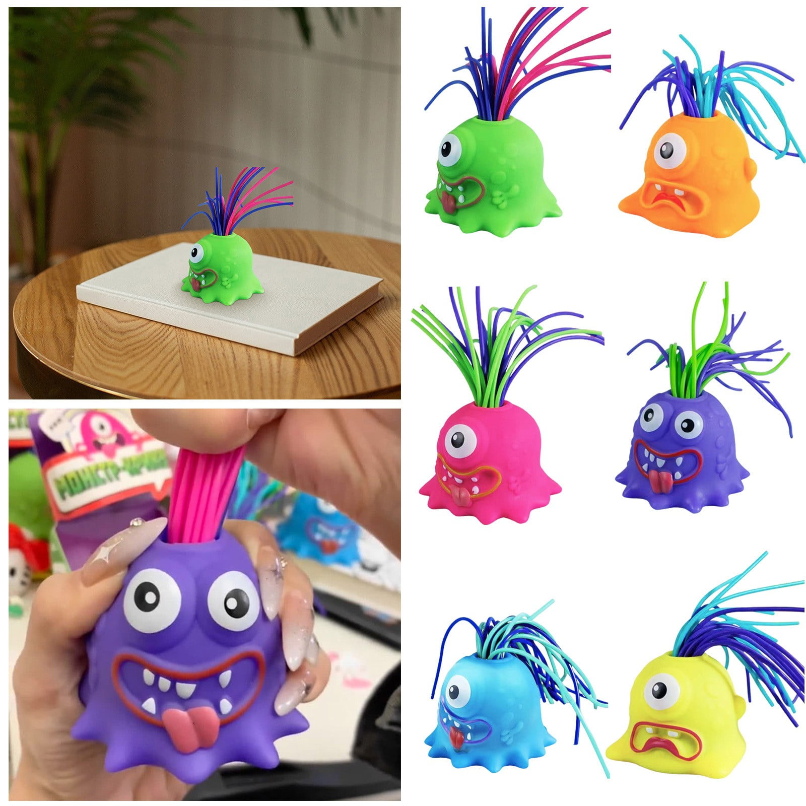 6pc Fun Hair Pulling Fidget Screaming Monster Toys Anti Anxiety Toys ...