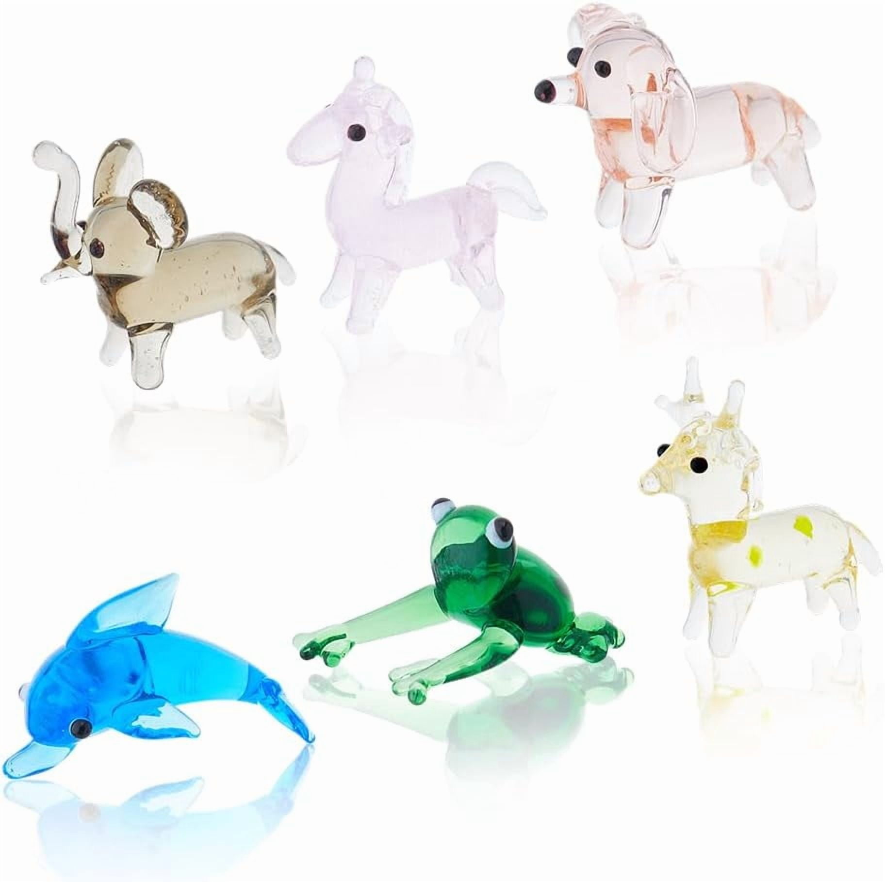 6pc Hand Blown Glass Figurines - Miniature Animal Glass Decor - Colorful Frog Sika Deer Elephant ...