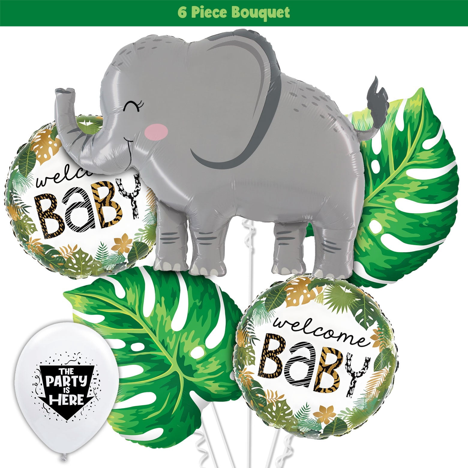 6pc Jungle Theme Welcome Baby Balloons with Elephant Balloon Bouquet ...
