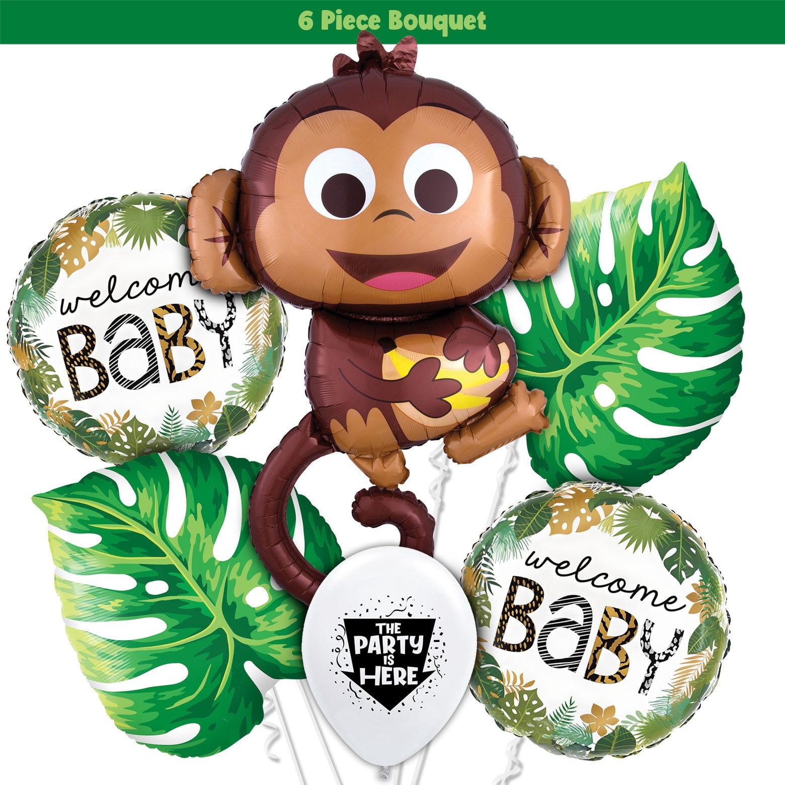 6pc Jungle Theme Welcome Baby Balloons with Monkey Balloon Bouquet Kit ...