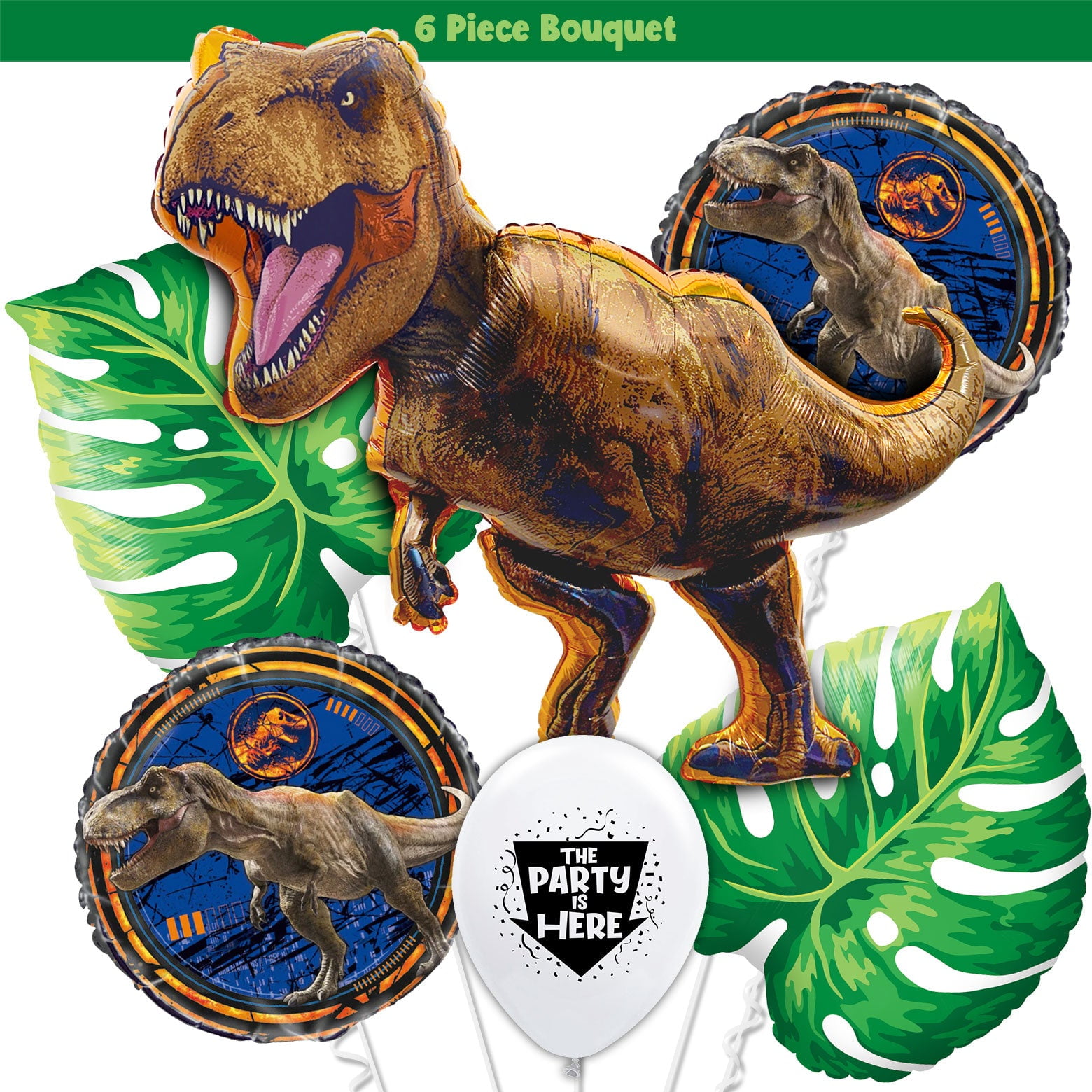 6pc Jurassic World T-Rex Dinosaur Birthday Party Balloon Bouquet Kit - Select 40" Green Number ...