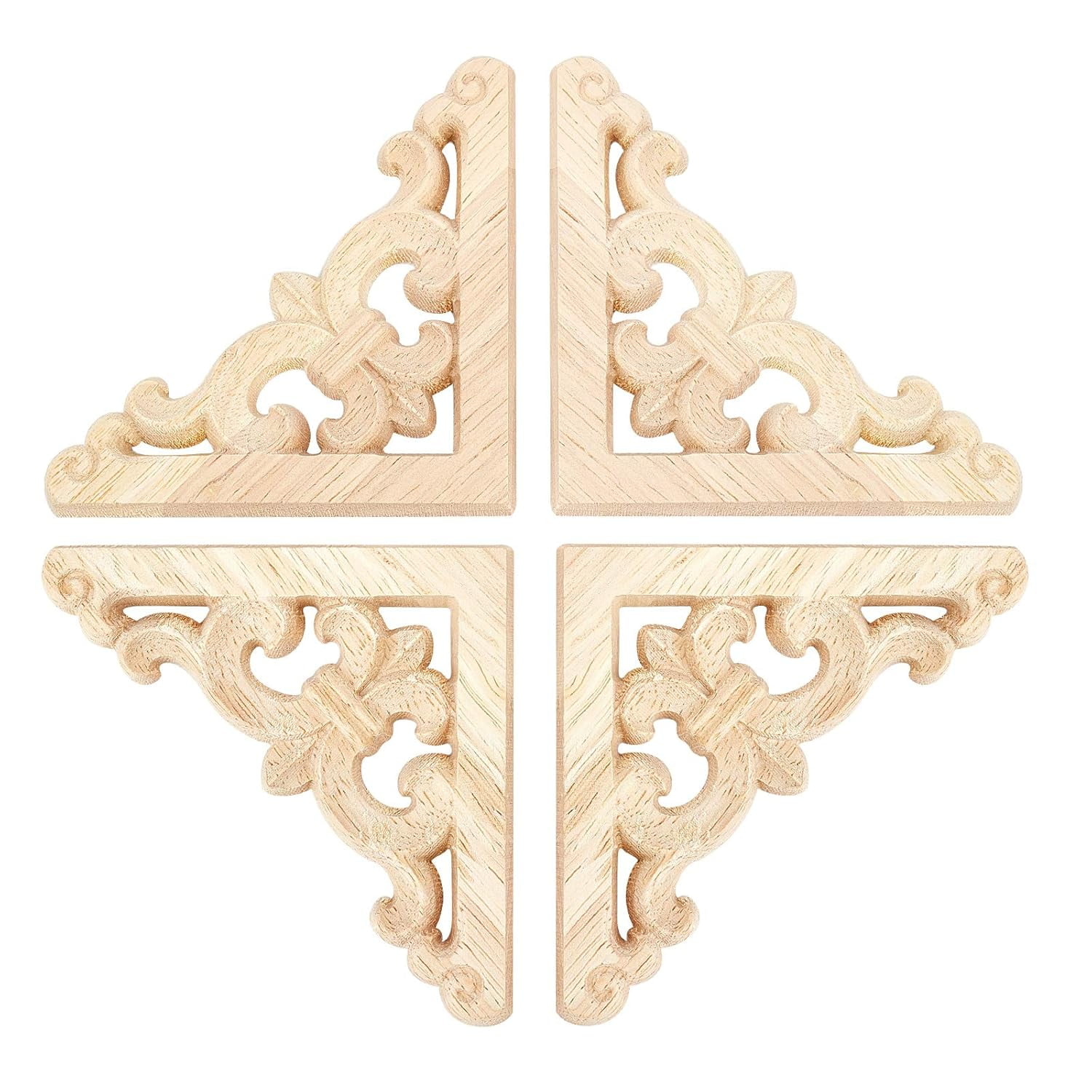 6pc Natural Solid Wood Carved Onlay Applique Craft Unpainted Onlay ...