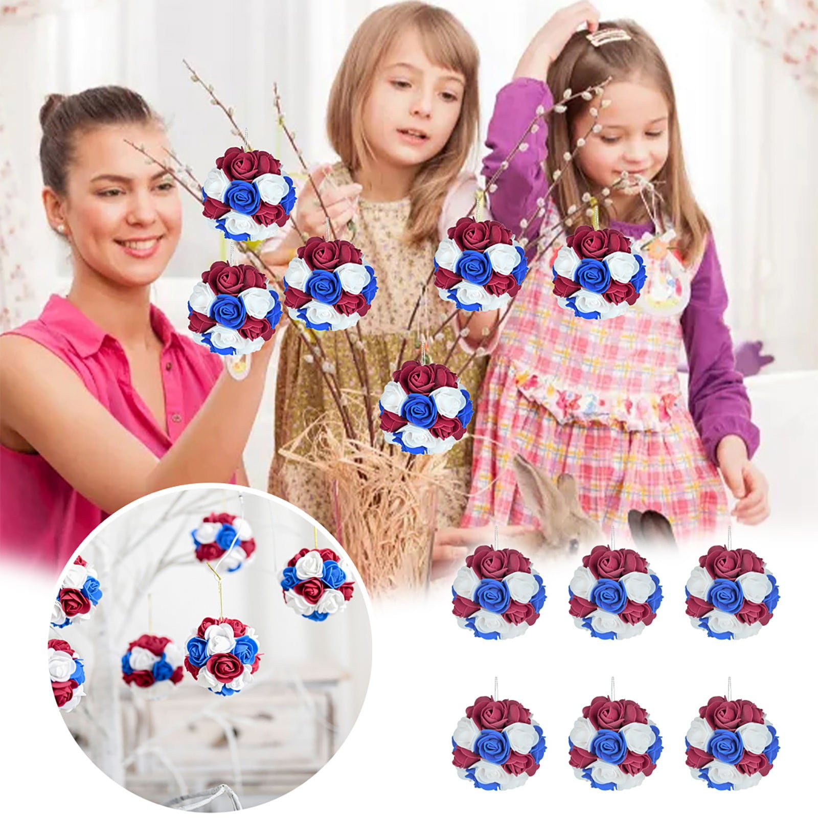 6pc Red White Blue Tissue Paper Pom Pom Patriotic American Party Decor ...