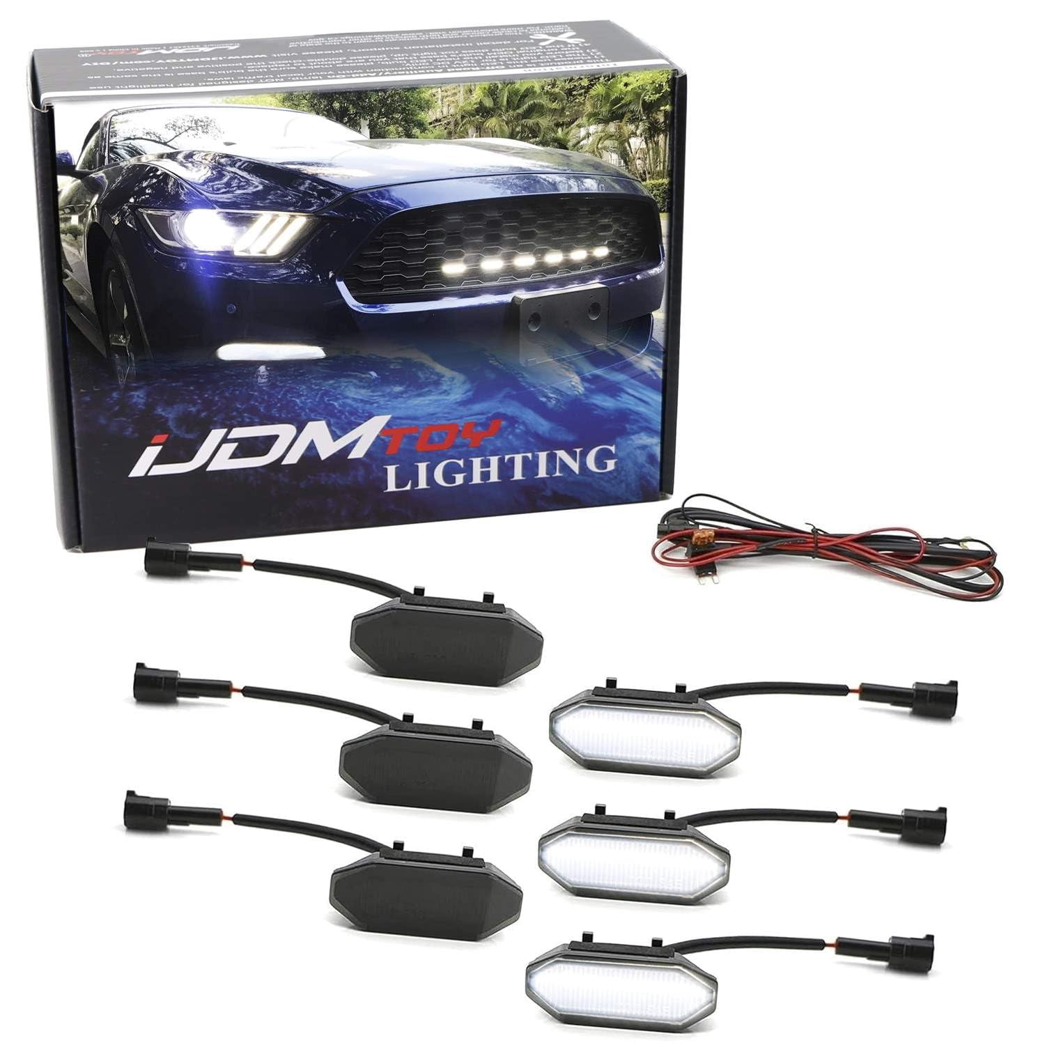 6pc Set Smoked Lens Xenon White LED Front Grille Insert DRL Driving ...