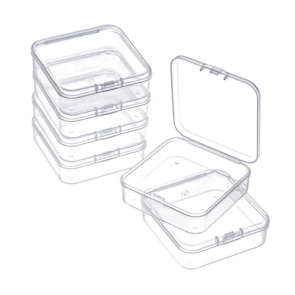 6pc Square Plastic Bead Storage Containers with Hinged Lid Clear 6.4x6 ...