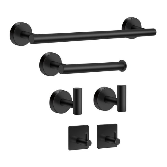 6pc Stainless Steel Towel Bar Hanger Cloth Hook Paper Towel Rack Black ...