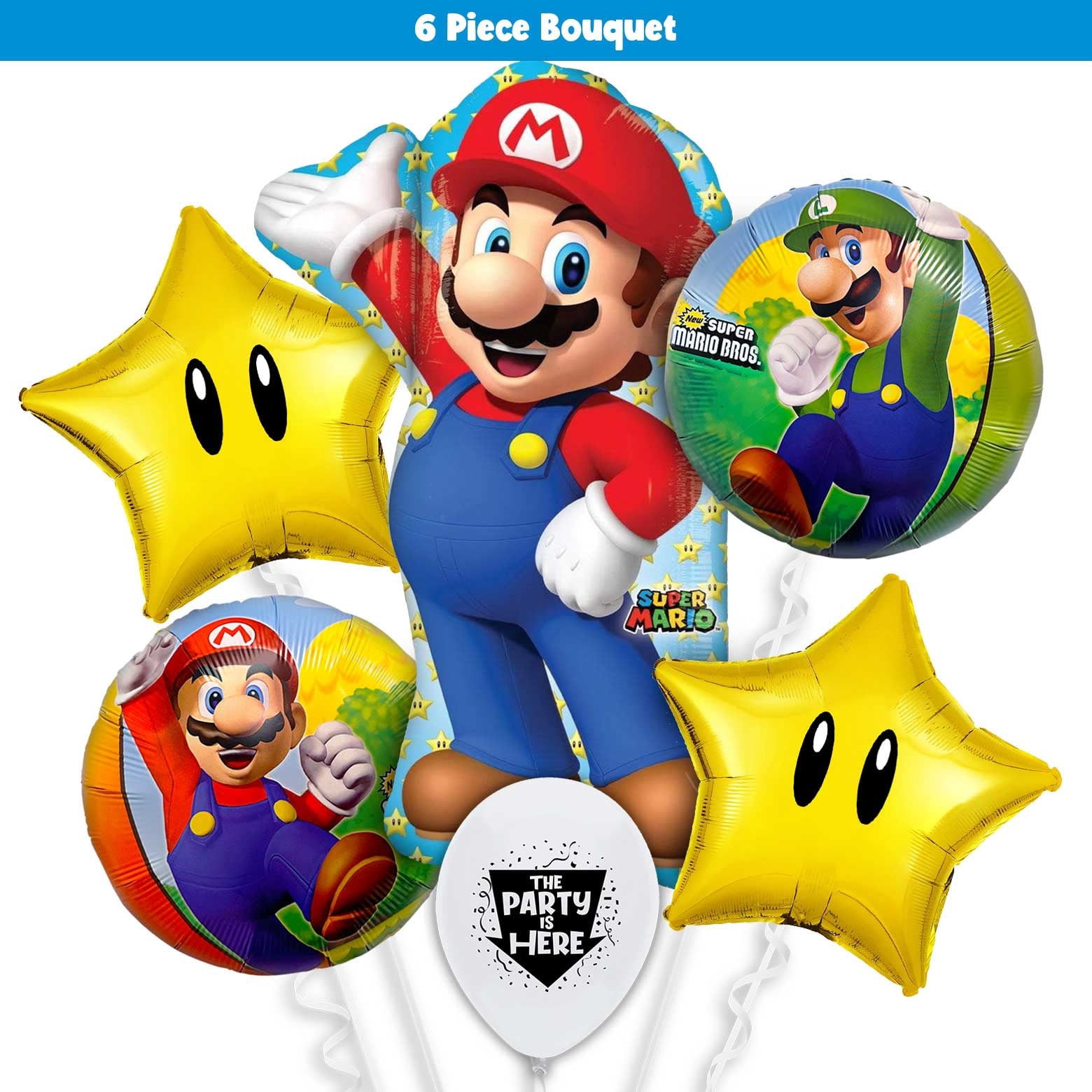 6pc Super Mario Bros. Balloons Bouquet Kit - Kids Video Game Movie ...