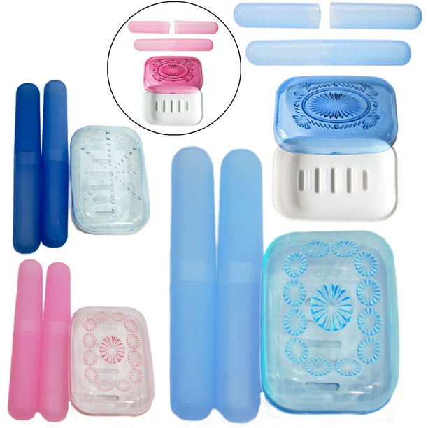 6pc Travel Set Soap Dish Toothbrush Holder Container Bathroom Organizer ...