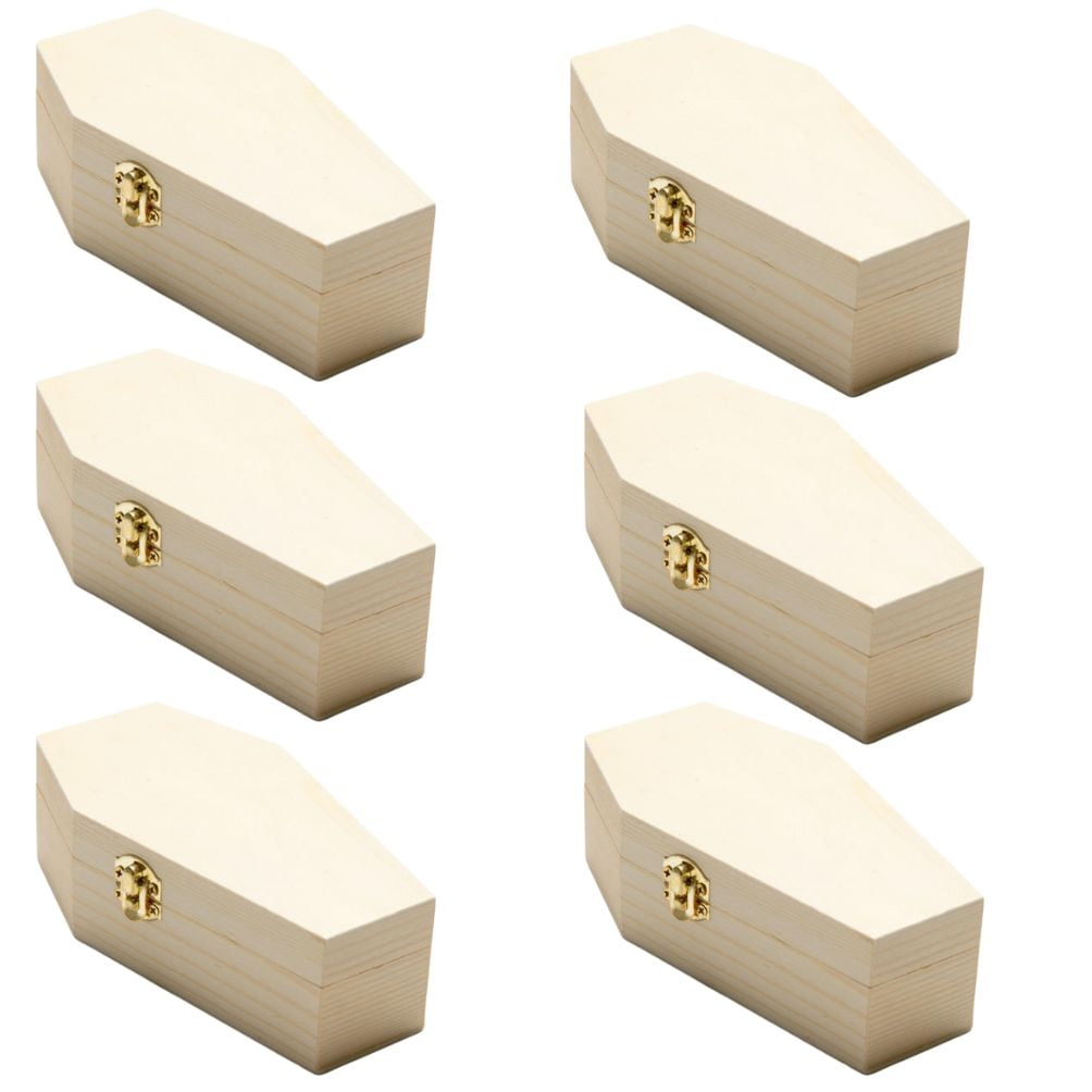 6pc Unfinished Wooden Coffin Box with a Latch Set - for Halloween Decor ...