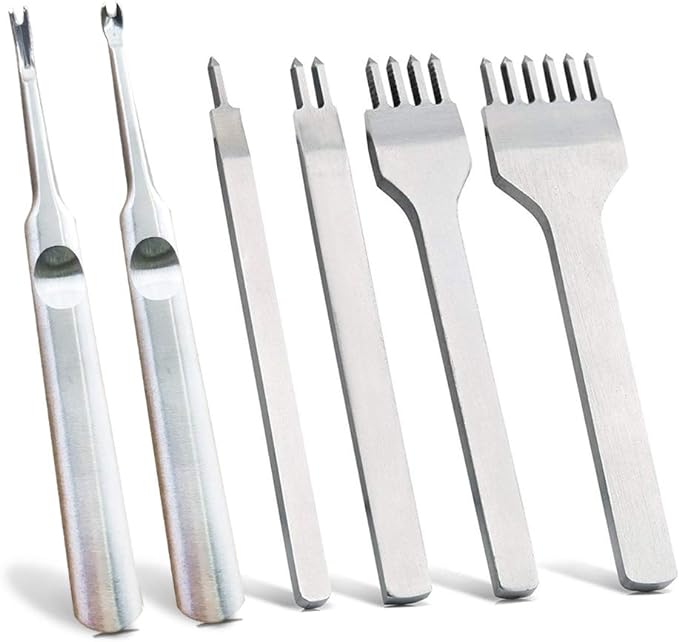 6pcs 1/2/4/6 Prong DIY Diamond Lacing Stitching Chisel Set & Leather ...