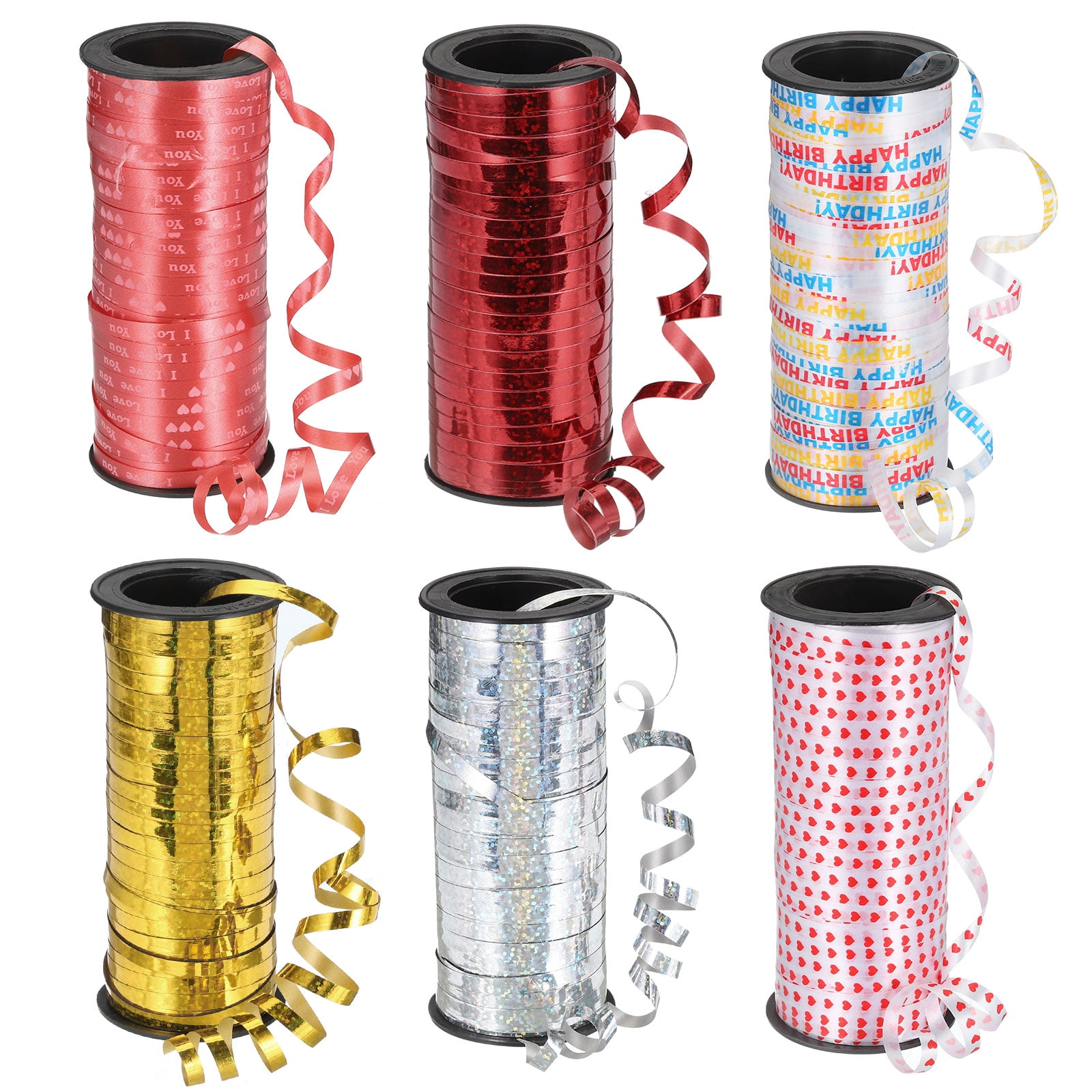 6pcs 100 Yards Happy Birthday Love Curling Ribbon Glitter Crimped ...