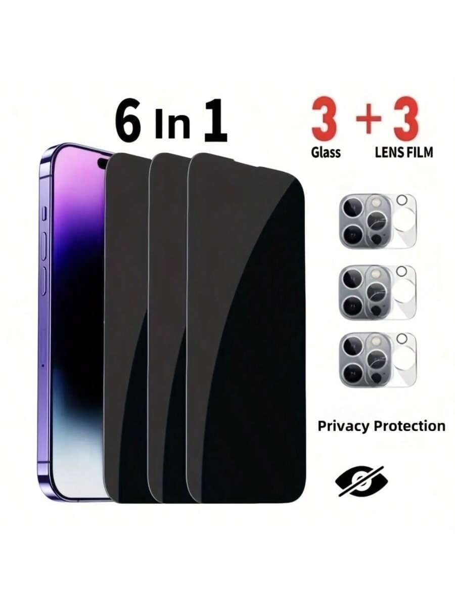 6pcs 12/13/14/15/16/16e Pro/Promax 6-In-1 Tempered Glass Screen ...