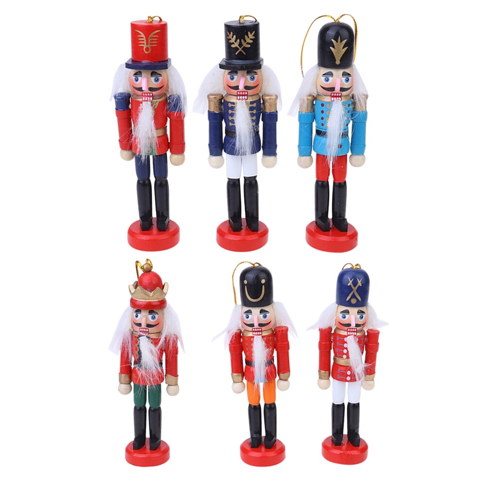 6pcs 12CM Wooden Walnut Nutcracker Soldier Figurines Hanging Christmas ...