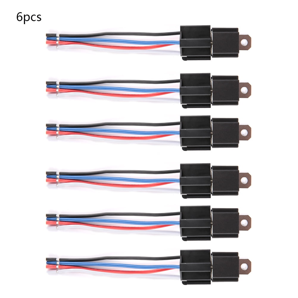 6pcs 12V 30A Car Fuse Relay Switch Harness Set SPST 4-Pin 14 AWG Hot ...