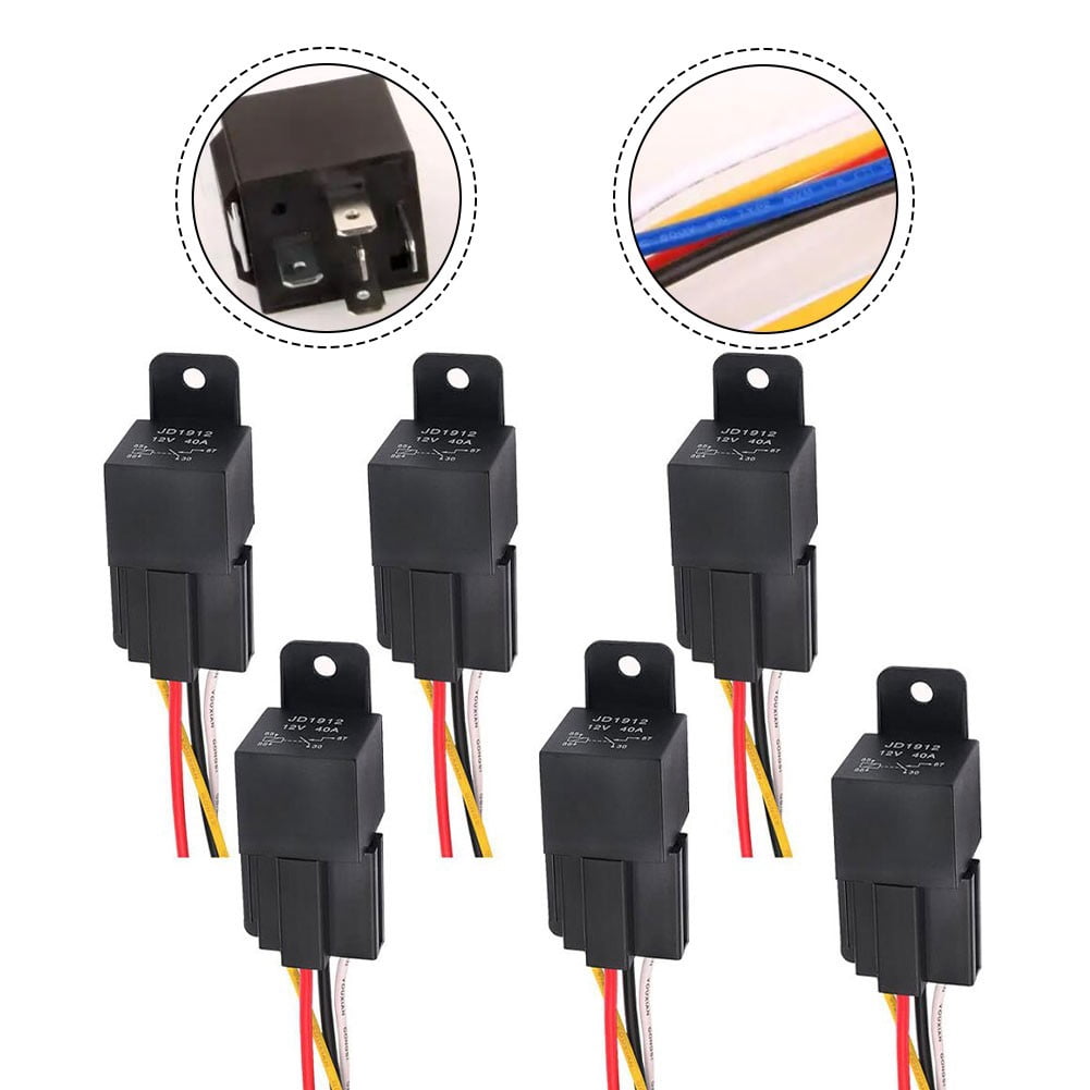 6pcs 12V 40A 5-Pin Car Engine Relay with Socket and Wires, High ...