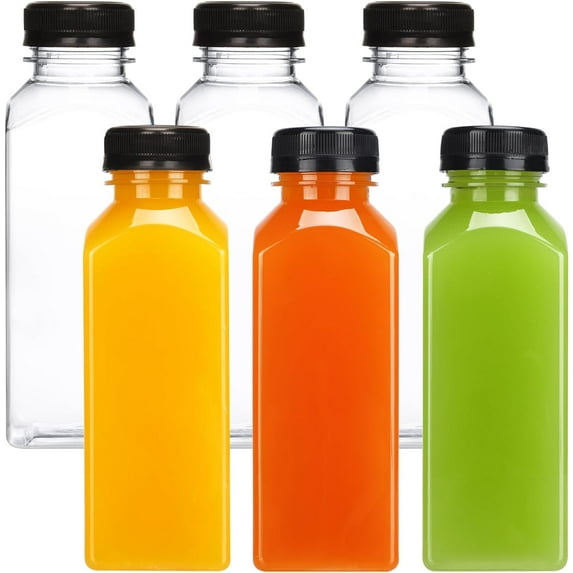 6pcs 12oz Plastic Juice Bottles with Caps, Clear Empty Reusable Water ...