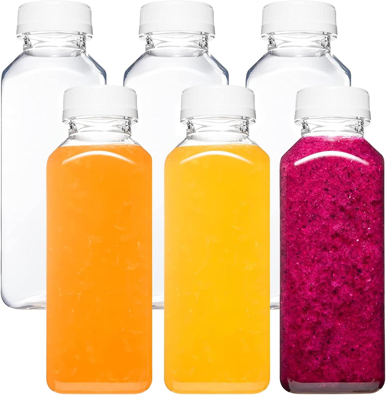 6pcs 12oz Plastic Juice Bottles with Caps, Reusable Juicing Bottles ...