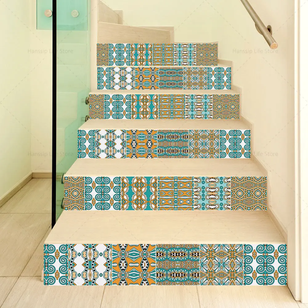 6pcs/13pcs Geometric Stair Stickers Self Adhesive Waterproof PVC ...