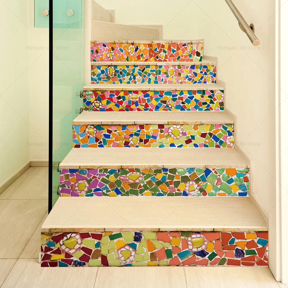 6pcs/13pcs Geometric Stair Stickers Self Adhesive Waterproof PVC ...