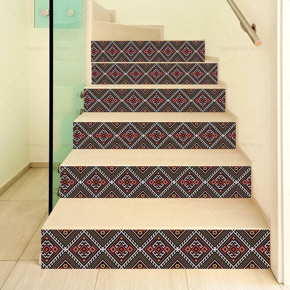 6pcs/13pcs Geometric Stair Stickers Self Adhesive Waterproof PVC ...