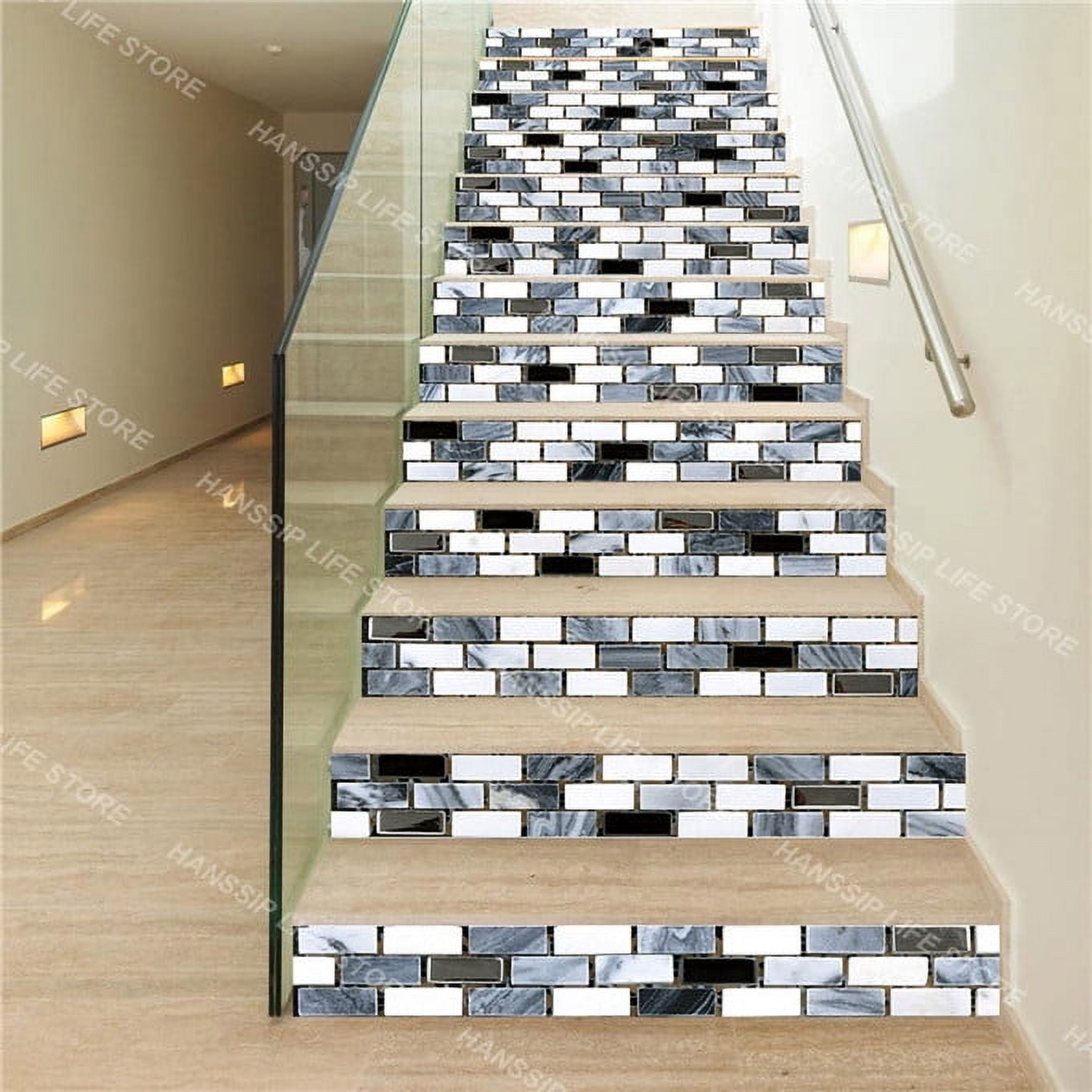 6pcs/13pcs Geometric Tiles Pattern Stair Stickers Removable Waterproof ...