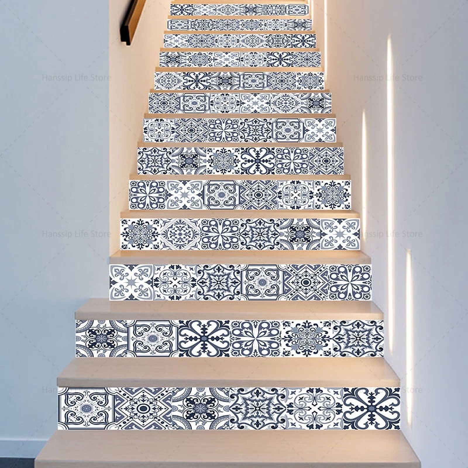 6pcs/13pcs Retro Tile Geometric Stair Stickers Self Adhesive PVC ...