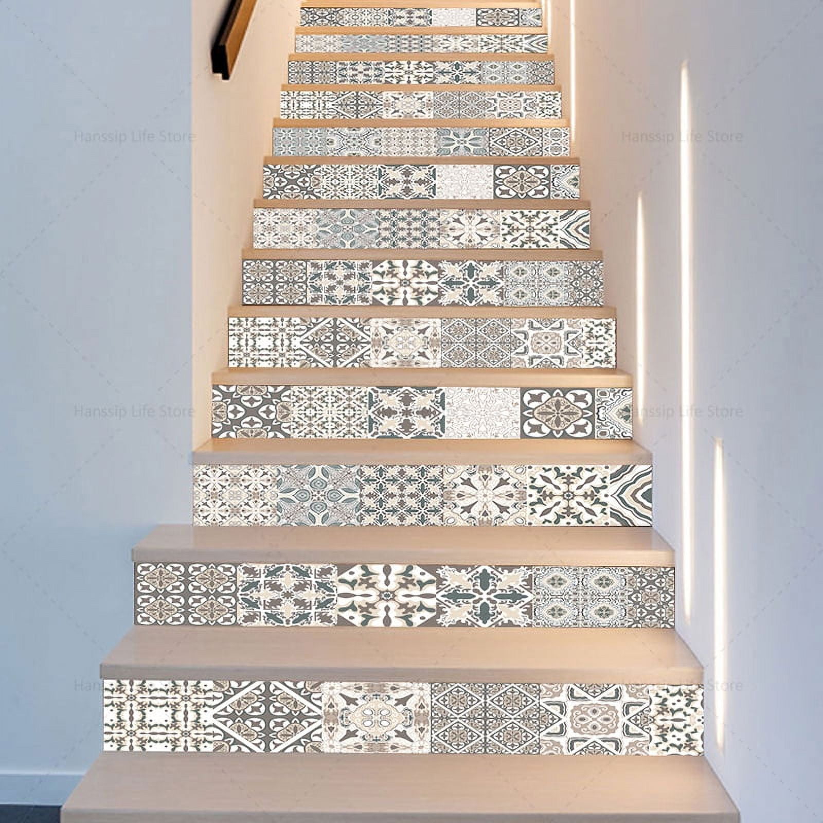 6pcs/13pcs Retro Tile Geometric Stair Stickers Self Adhesive PVC ...