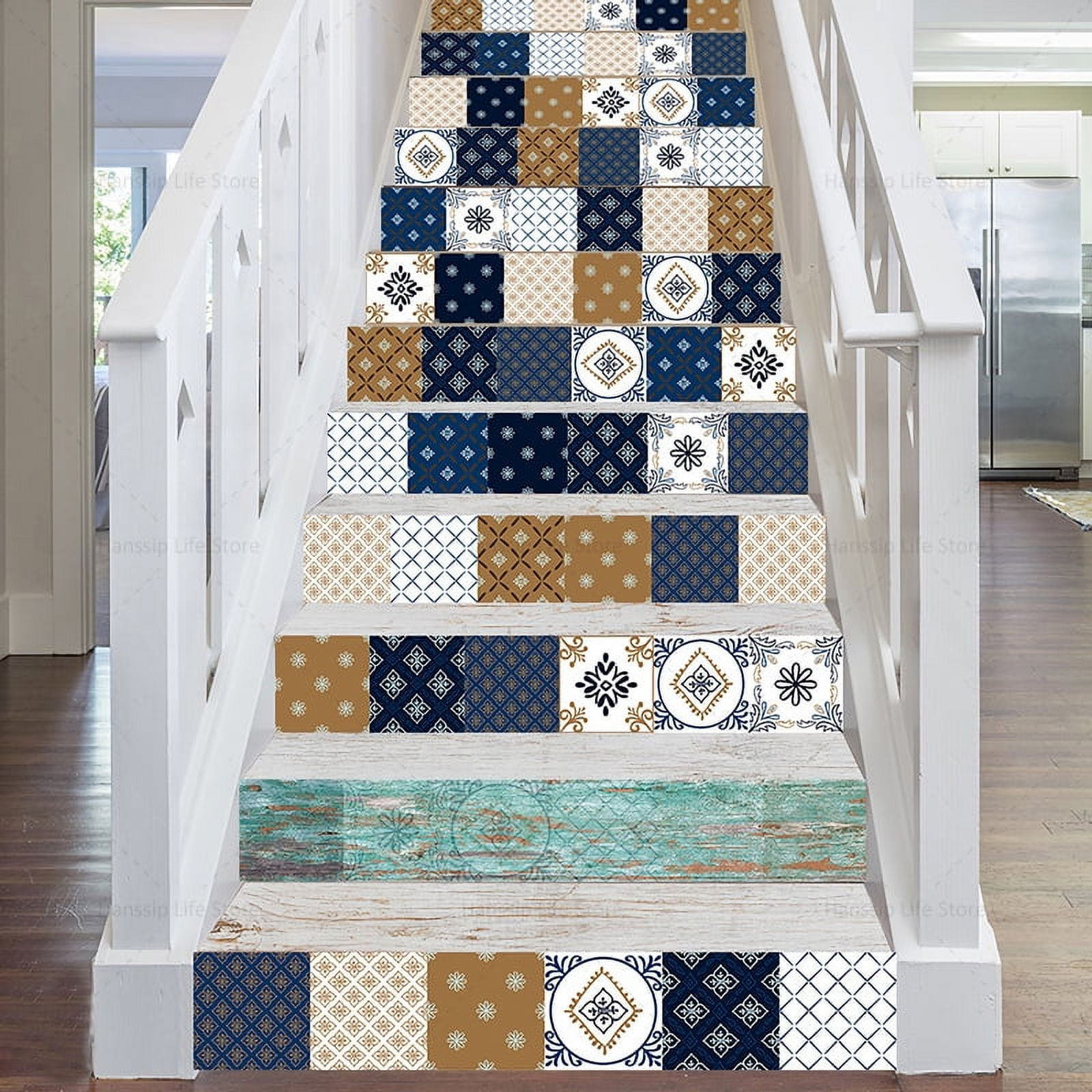6pcs/13pcs Retro Tile Geometric Stair Stickers Self Adhesive PVC ...