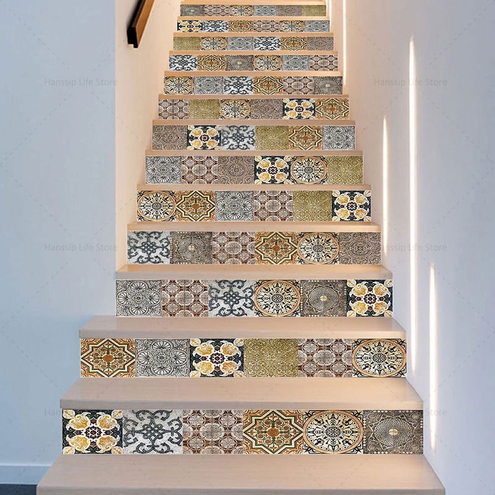 6pcs/13pcs Retro Tile Geometric Stair Stickers Self Adhesive PVC ...