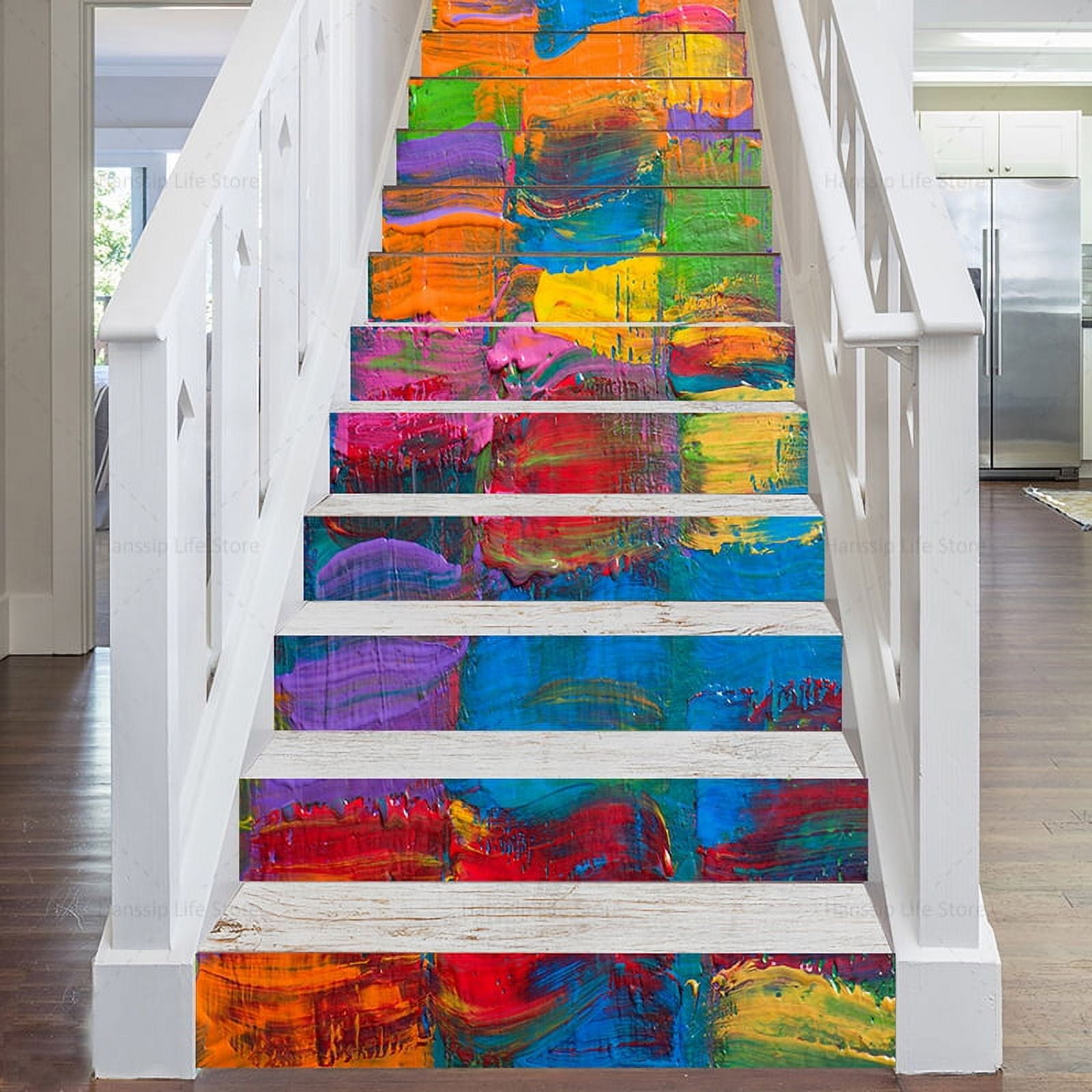 6pcs/13pcs Retro Tile Geometric Stair Stickers Self Adhesive PVC ...