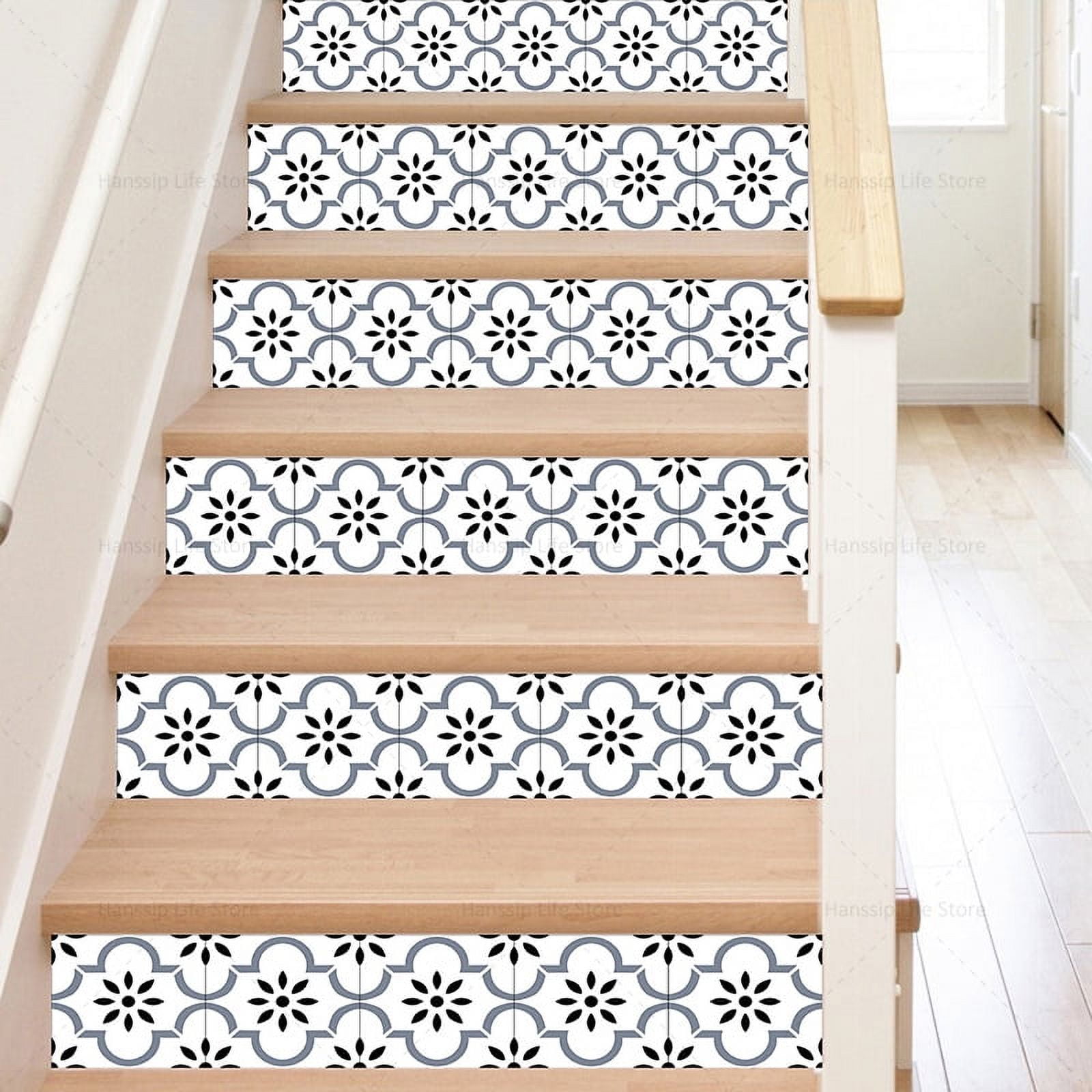 6pcs/13pcs Retro Tile Geometric Stair Stickers Self Adhesive PVC ...
