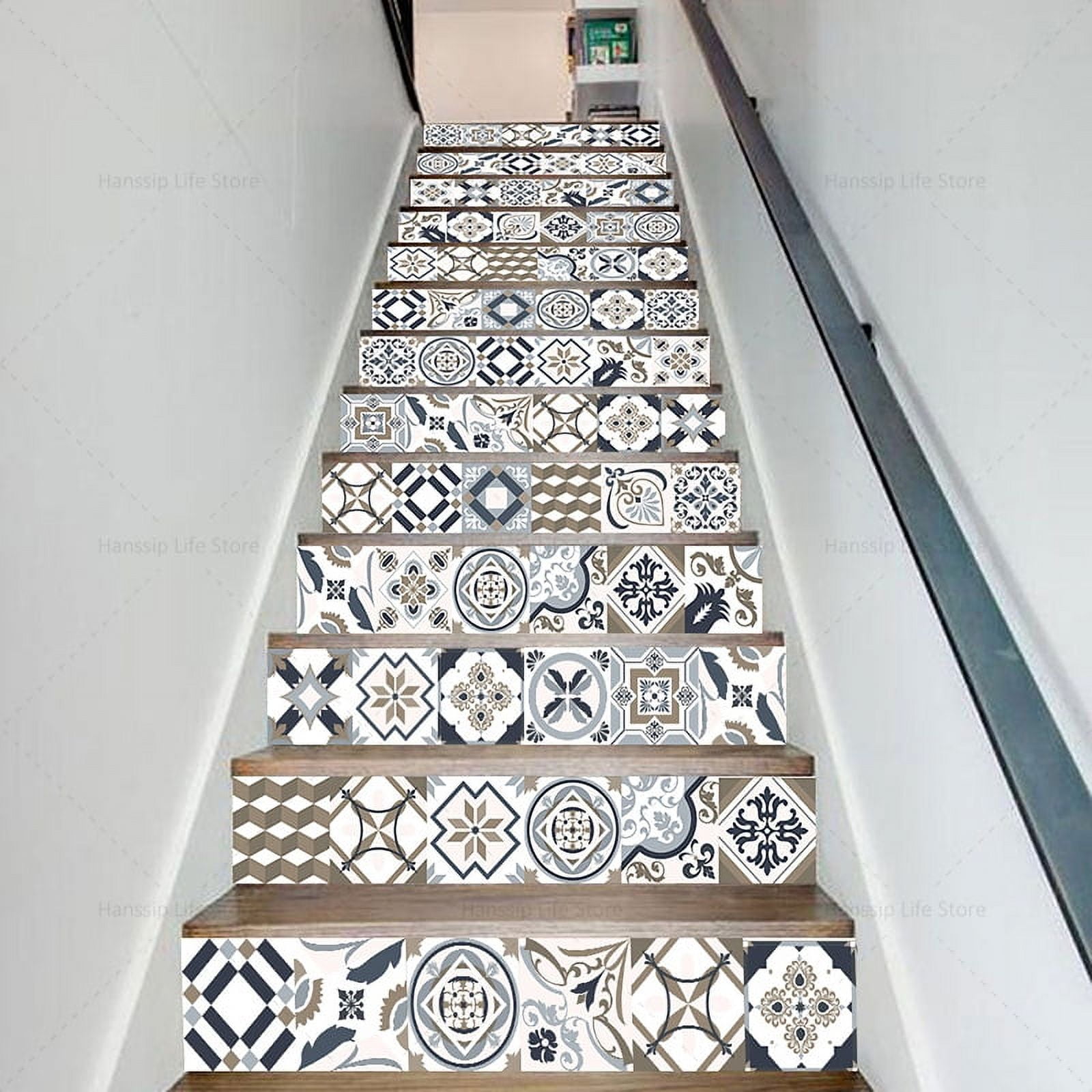 6pcs/13pcs Retro Tile Geometric Stair Stickers Self Adhesive PVC ...