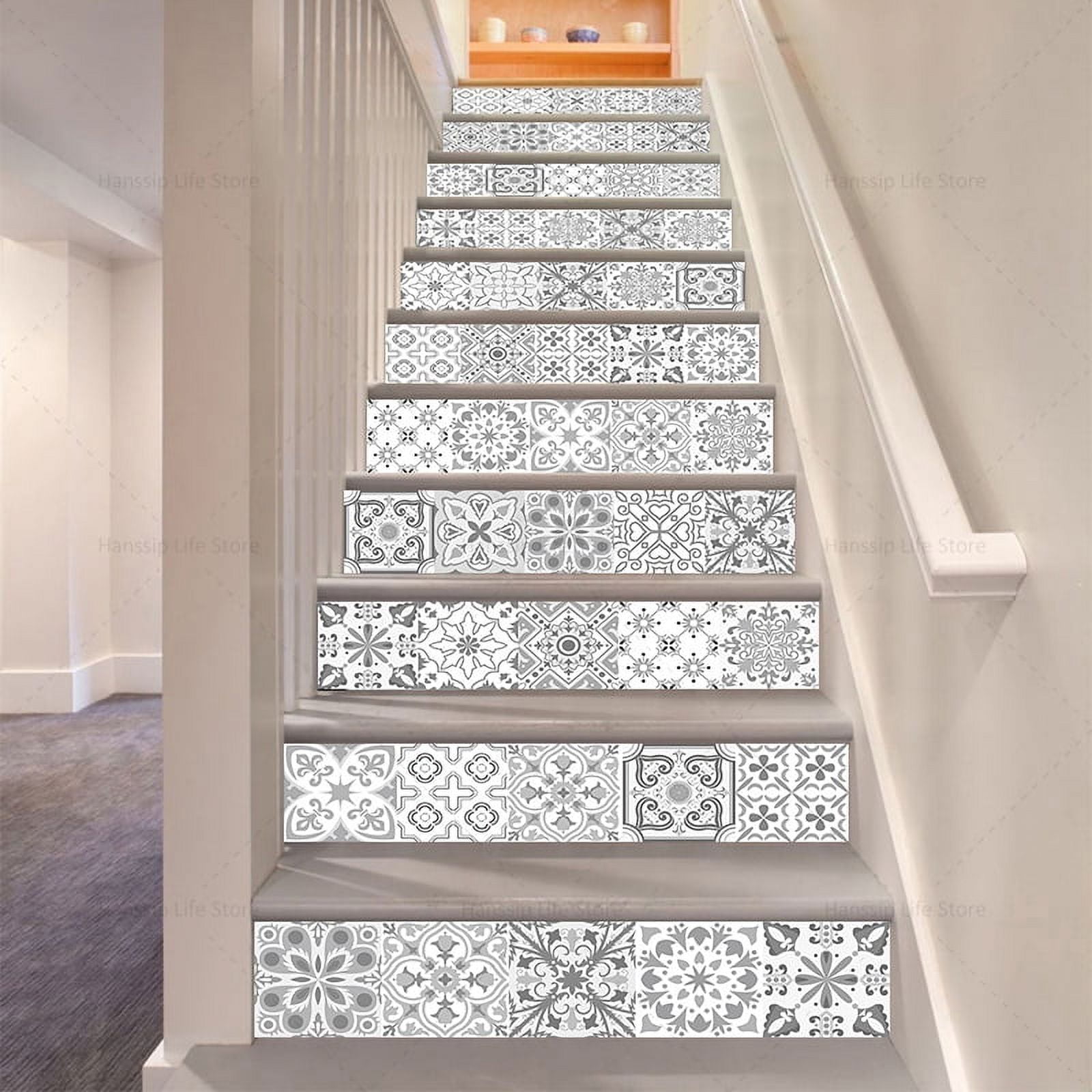 6pcs/13pcs Retro Tile Geometric Stair Stickers Self Adhesive PVC ...