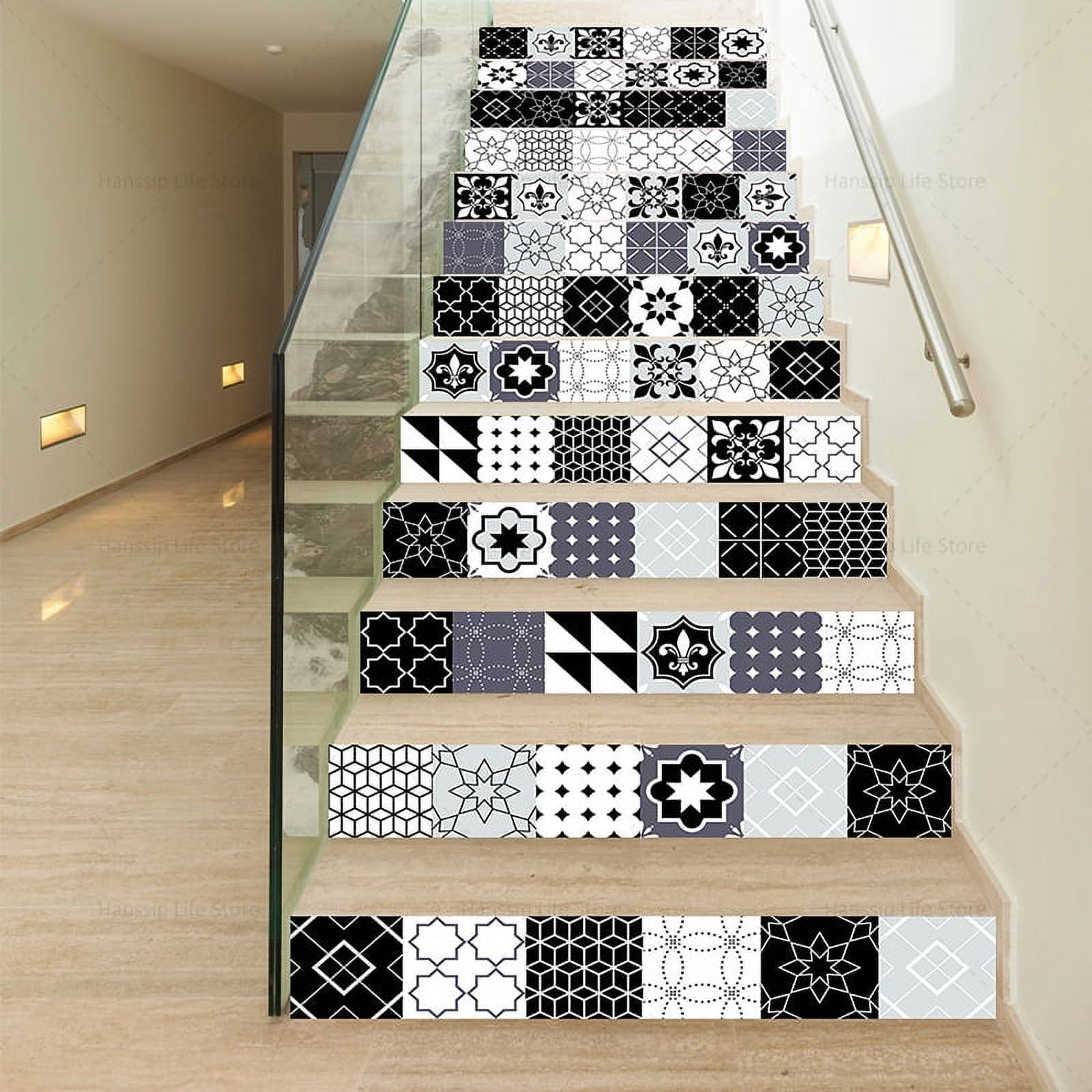 6pcs/13pcs Retro Tile Geometric Stair Stickers Self Adhesive PVC ...