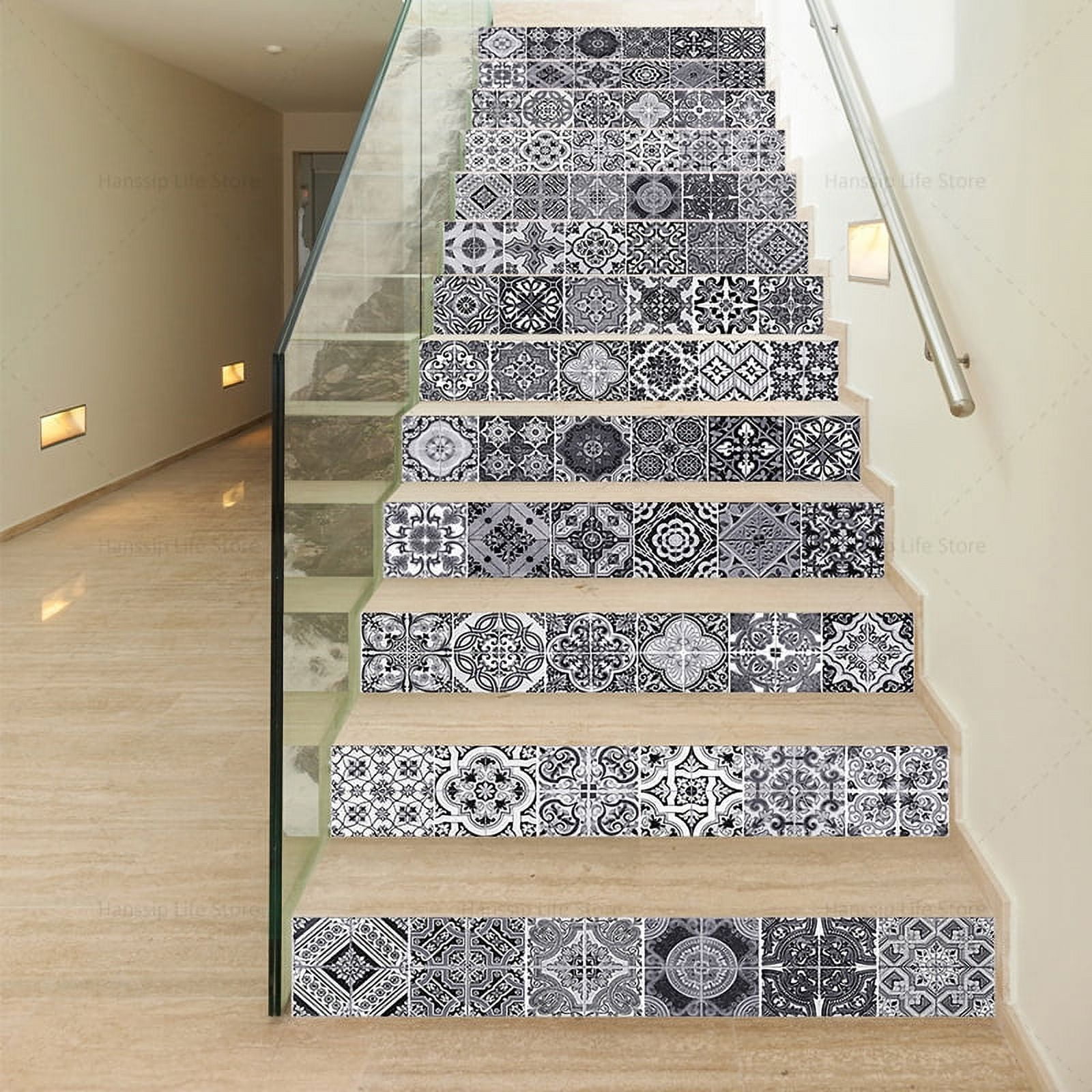 6pcs/13pcs Retro Tile Geometric Stair Stickers Self Adhesive PVC ...