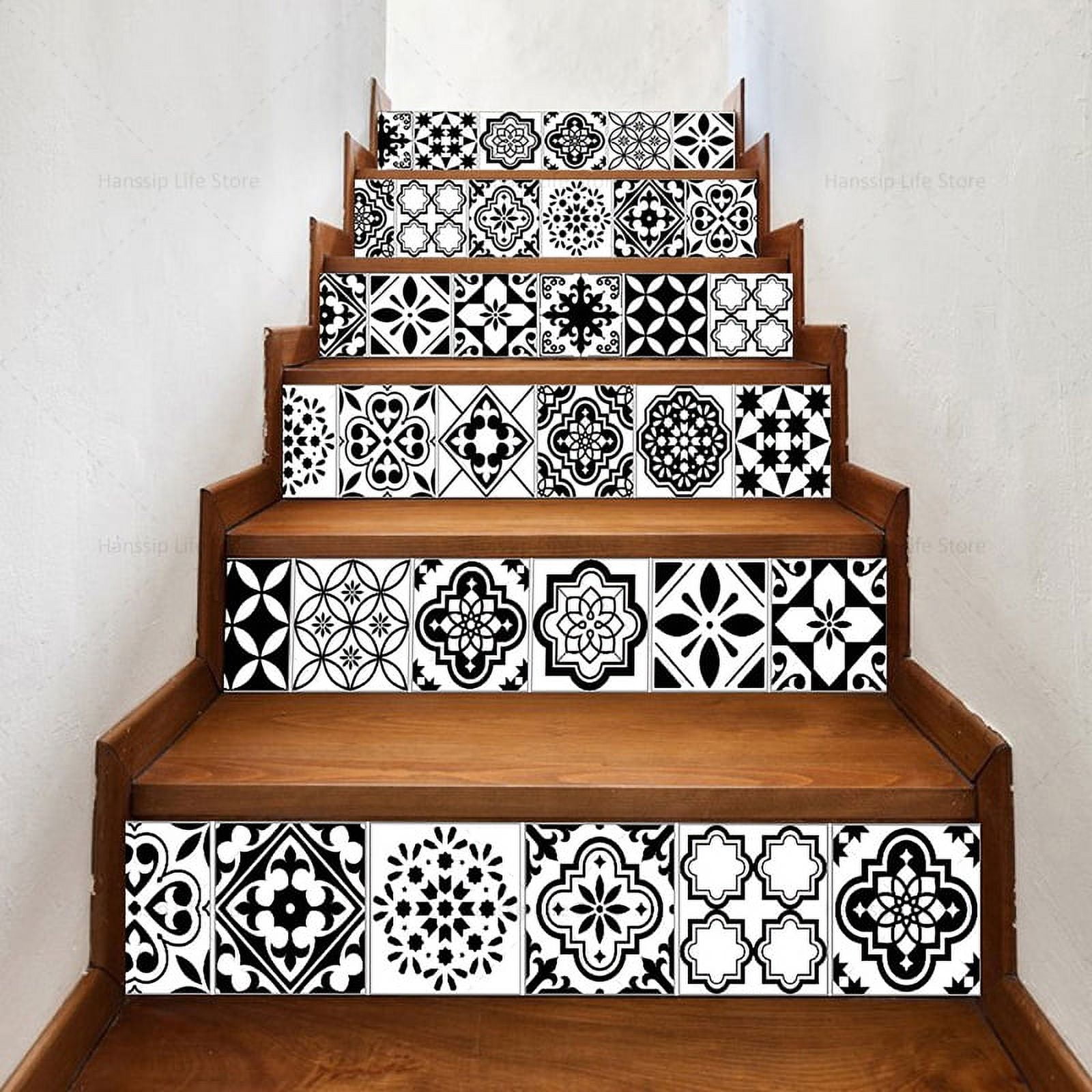 6pcs/13pcs Retro Tile Geometric Stair Stickers Self Adhesive PVC ...