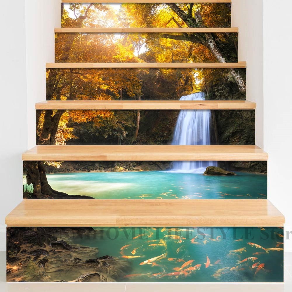 6pcs 13pcs/Set Landscape Waterfall Stair Floor Stickers Waterproof ...
