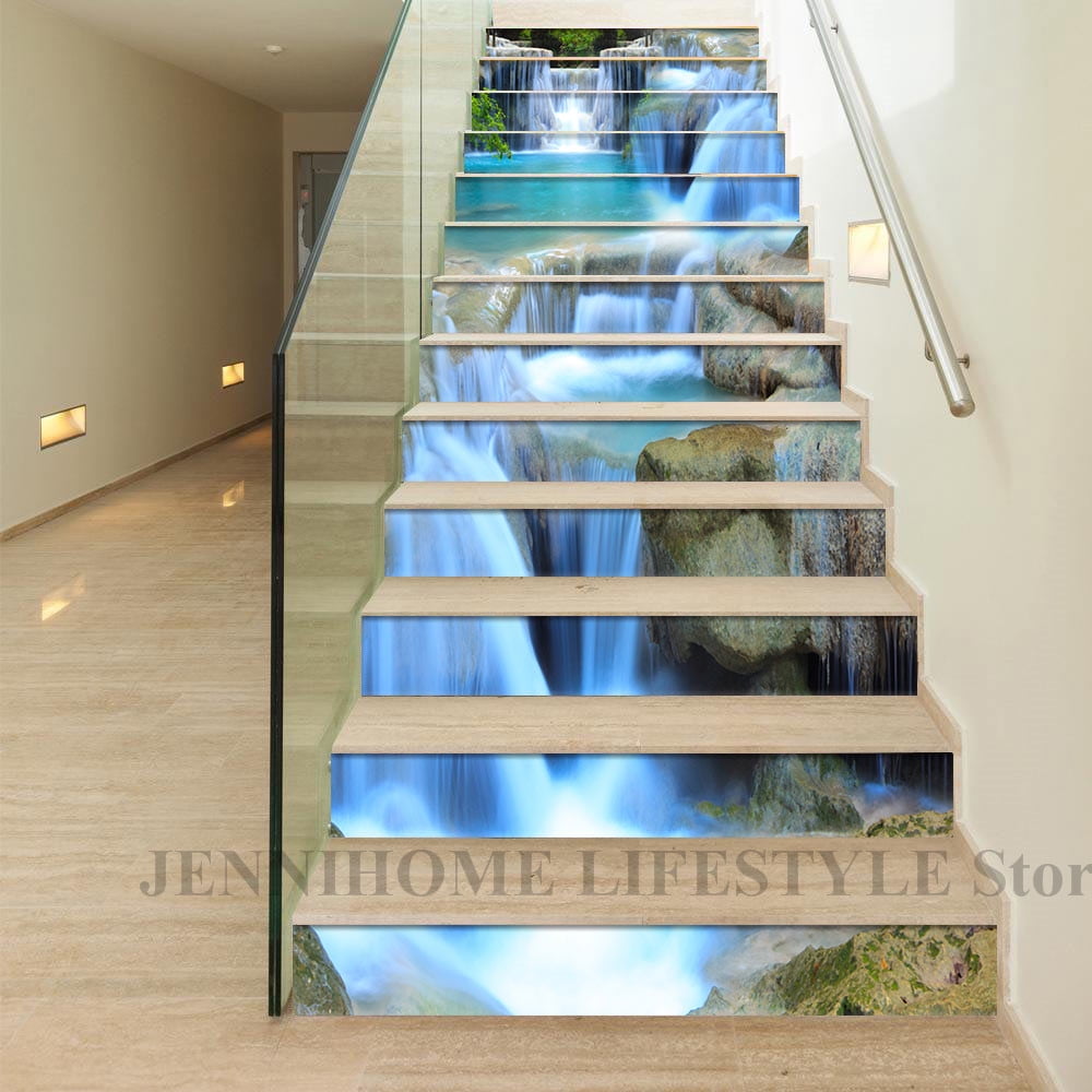 6pcs 13pcs/Set Landscape Waterfall Stair Floor Stickers Waterproof ...