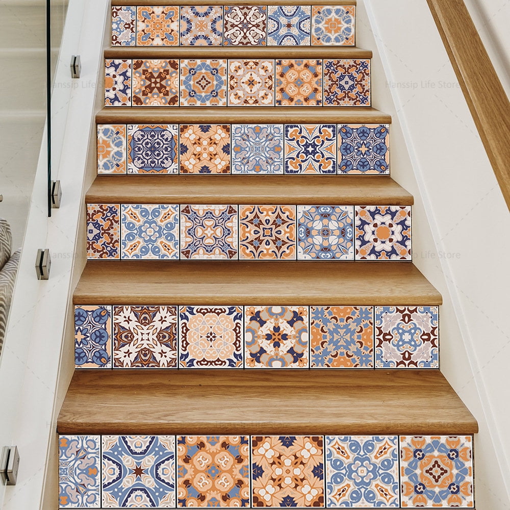 6pcs/13pcs Stair Stickers Staircase Decal Rise Covering Waterproof Self ...