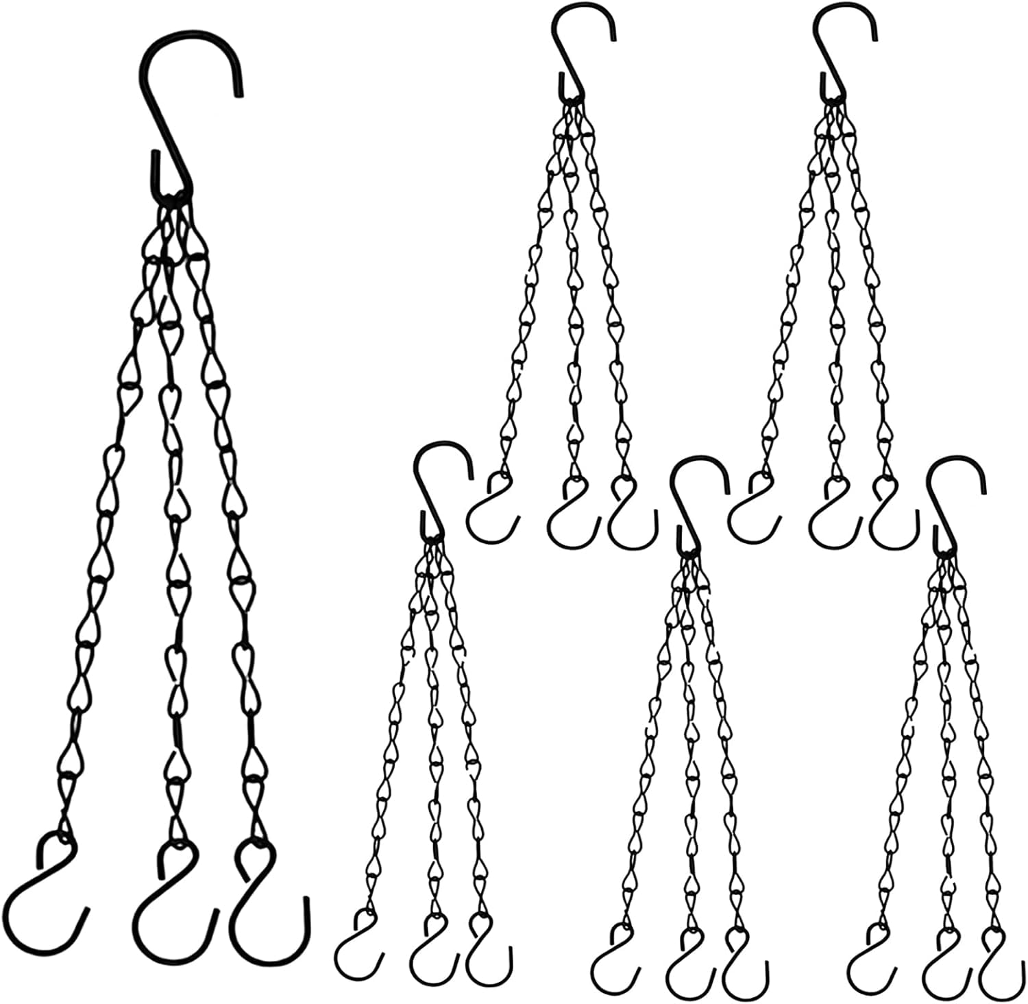 6pcs 16 Inch Hanging Basket Chains 3 Point, Black Chain with Hooks for ...