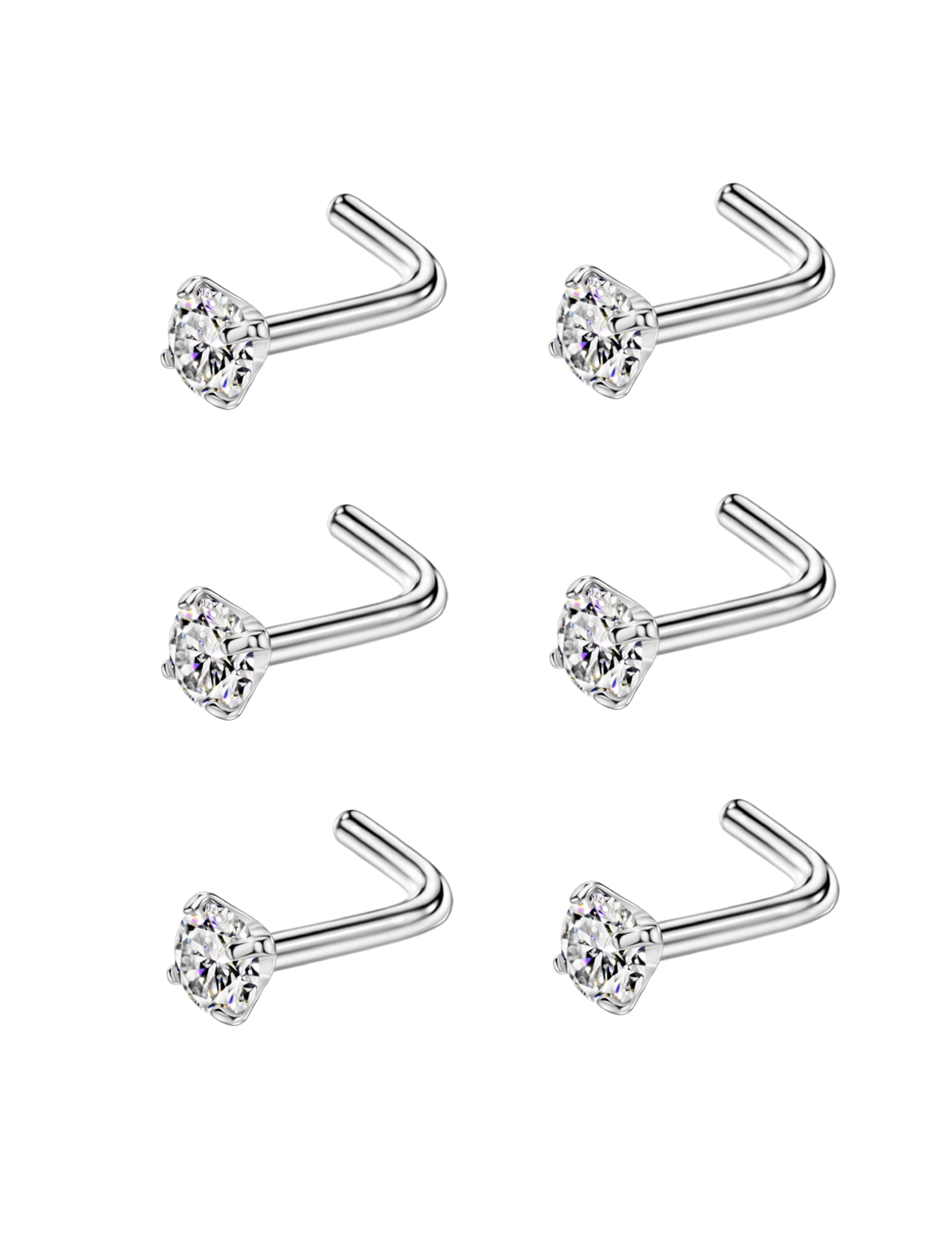 6pcs 18g 3mm Screw Nose Rings for Women Diamond CZ Nose Stud Rings ...