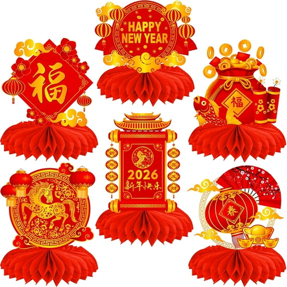 6pcs 2026 Chinese New Year Party Honeycomb Centerpieces Chinese New ...