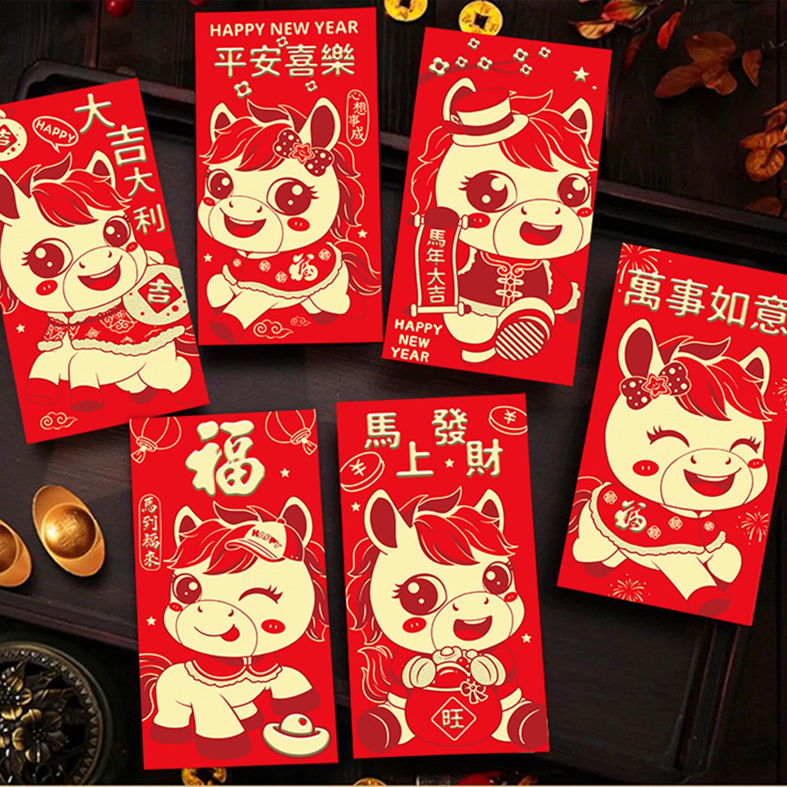 6pcs 2026 Year of the Horse Red Envelopes Lucky Money Envelopes ...