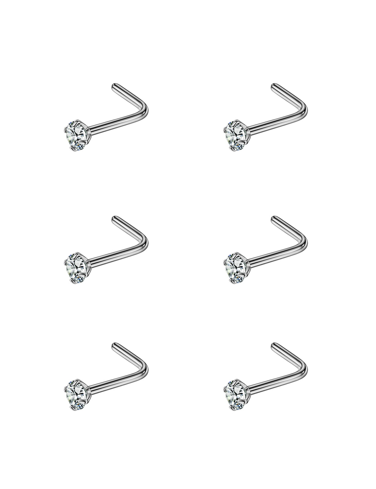 6pcs 20g 2mm Screw Nose Rings for Women Diamond CZ Nose Stud Rings ...