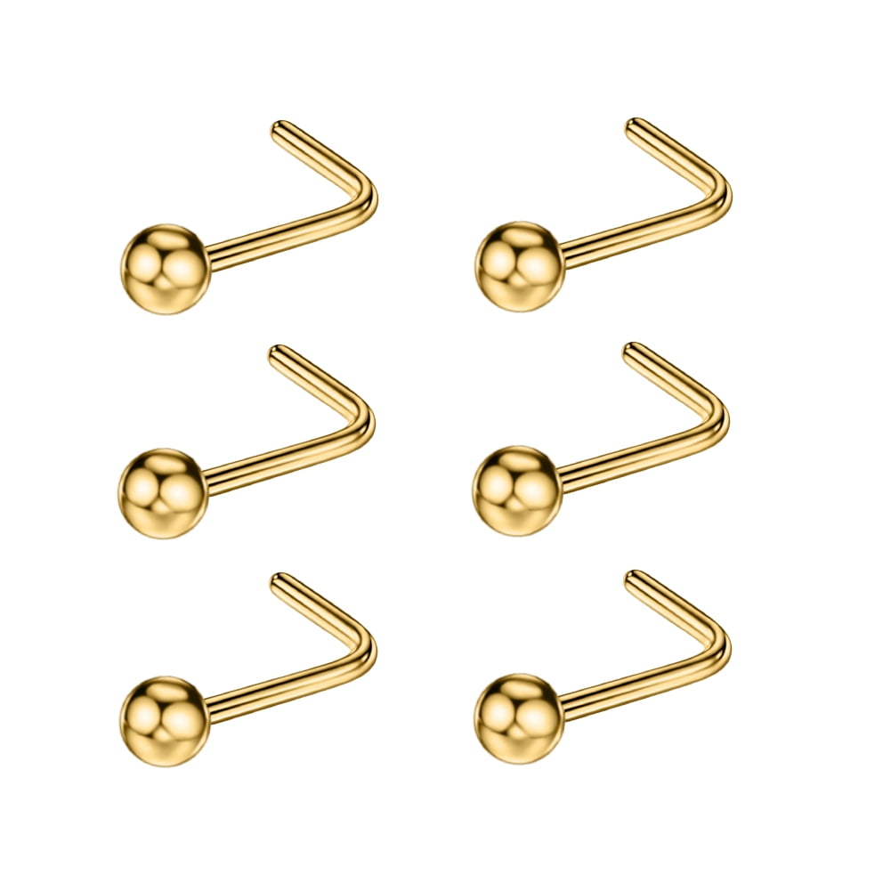 6pcs 20g 3mm Ball Nose Rings Studs for Women L Bend Nose Studs Surgical ...