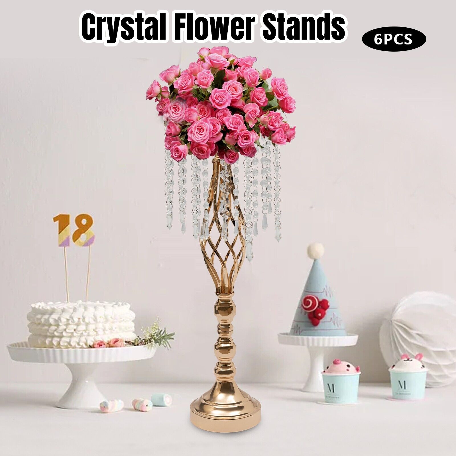 6pcs 21.7inch Crystal Flower Stands Gold Flower Holders Vases Wedding ...
