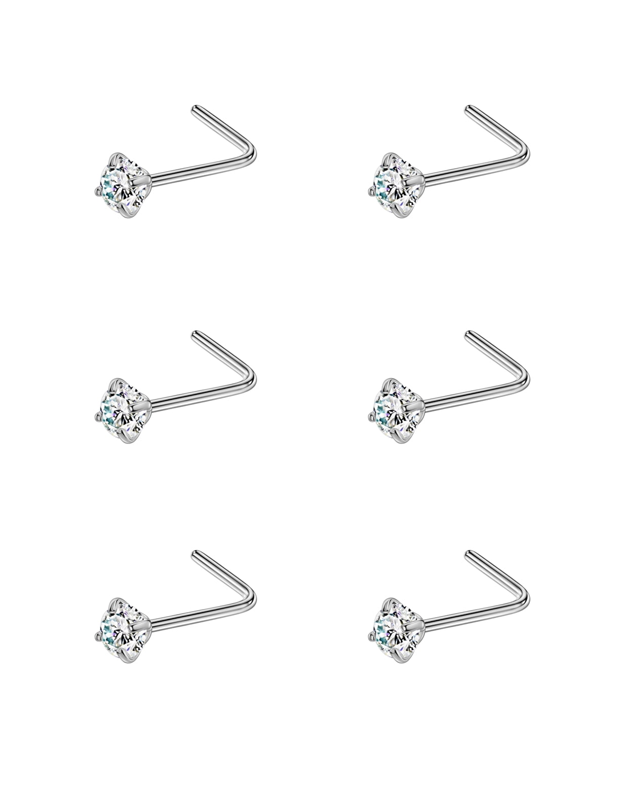 6pcs 22g 2.5mm Nose Rings for Women Diamond CZ Nose Stud Rings Silver 6 ...