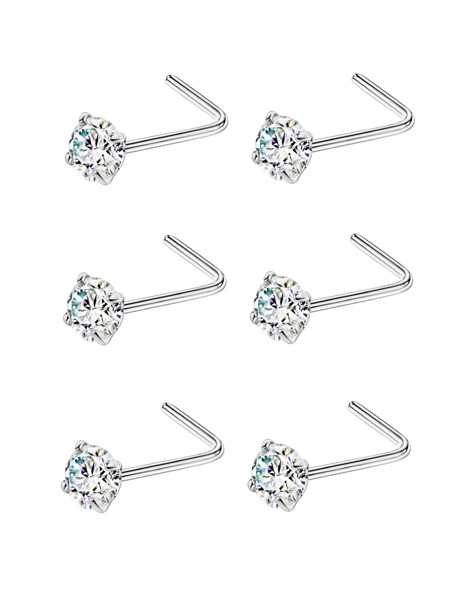 6pcs 22g 3mm Screw Nose Rings for Women Diamond CZ Nose Stud Rings ...