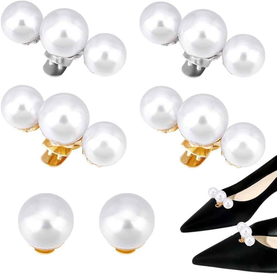 6pcs 3 Styles Pearl Shoe Clips Alloy Shoe Clips with White Pearl Beads ...