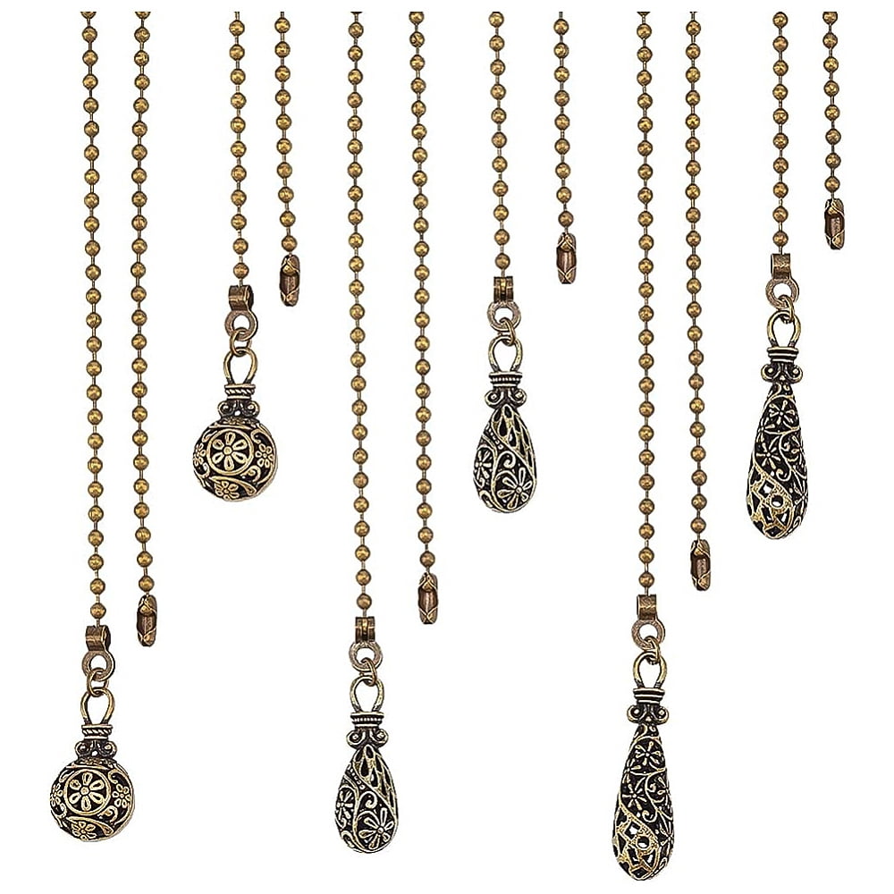 6pcs 3 Styles Vintage Hollow Ceiling Fan Pull Chain Teardrop Round ...